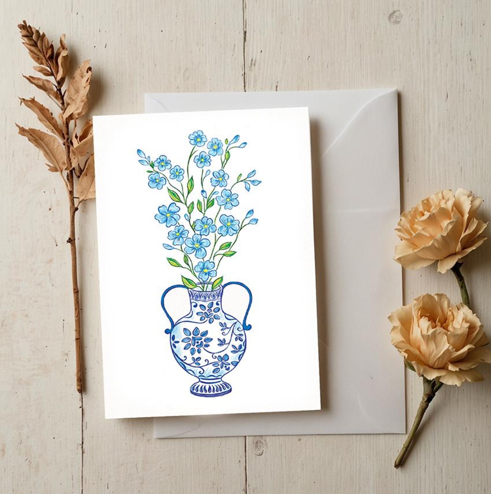 Printable Botanical Wildflower Greeting Card, Instant Digital Download ...