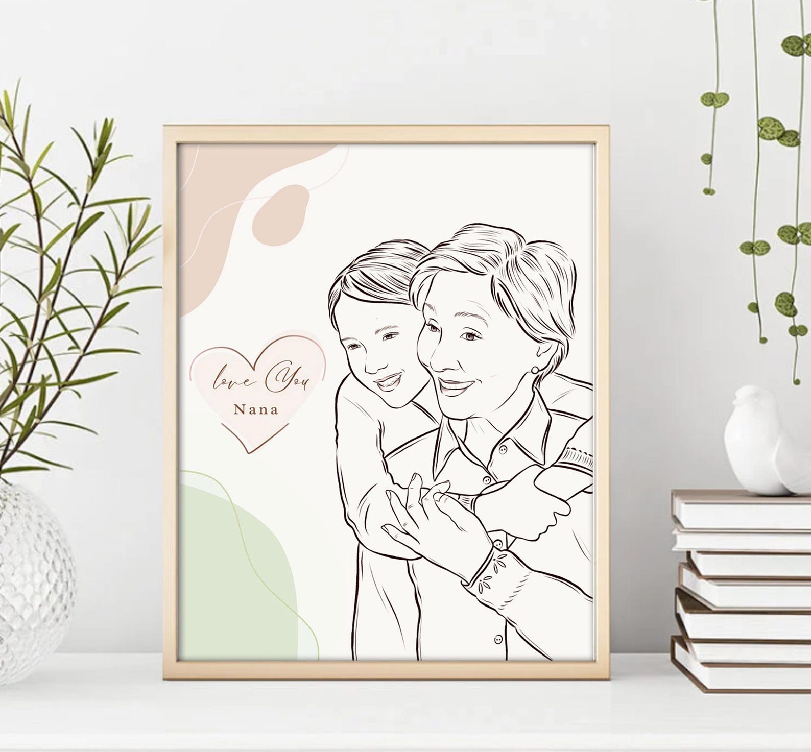 Custom Grandma Portrait, Line Art for Nana & Mom, Unique Grandparents ...