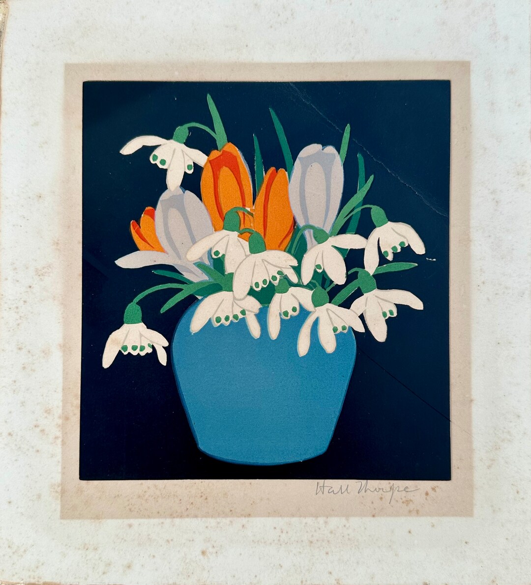 John Hall Thorpe (1874-1947) - Signed Woodblock Print 'crocus and ...
