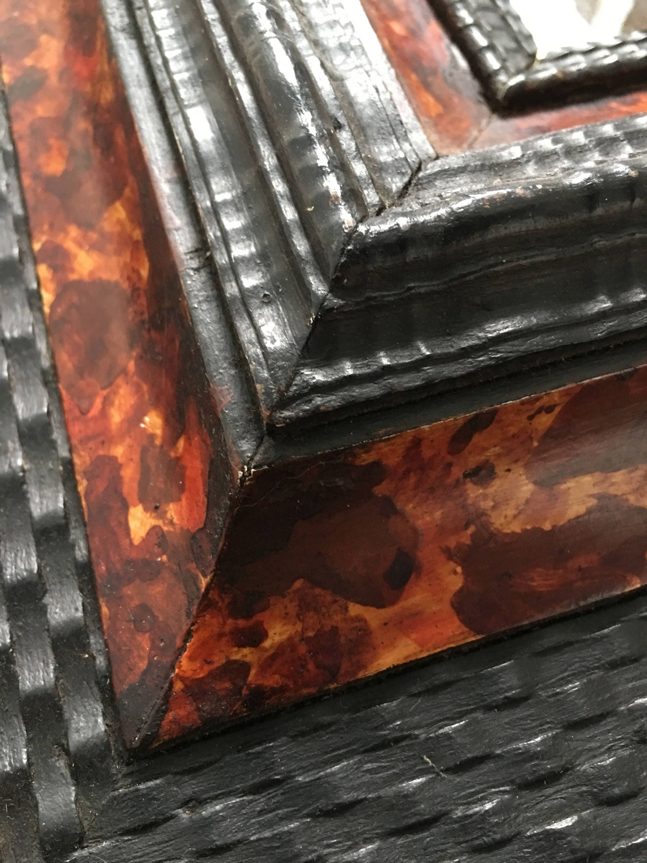 Late 19th century ebonised Dutch ripple frame faux tortoise shell mirror