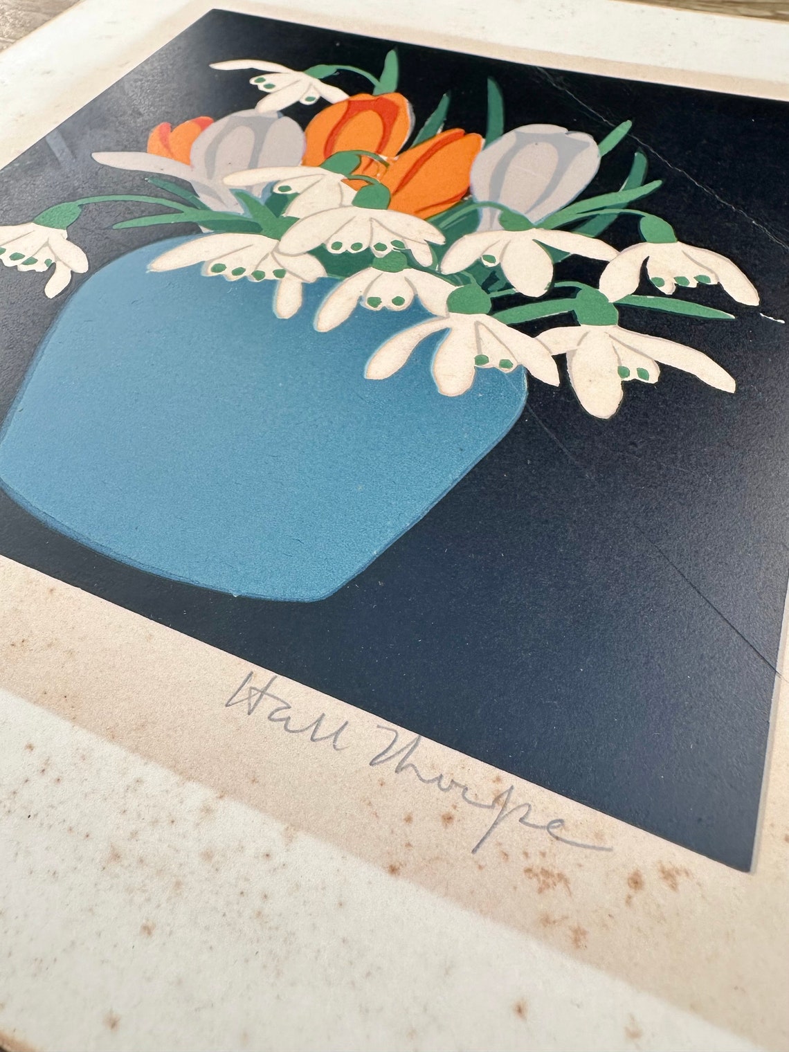 John Hall Thorpe (1874-1947) - Signed Woodblock Print 'crocus and ...