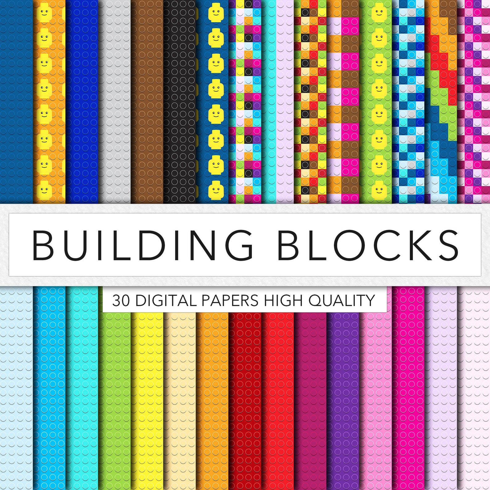Building Blocks Digital Paper: 30 Brick Papers for Scrapbooking ...