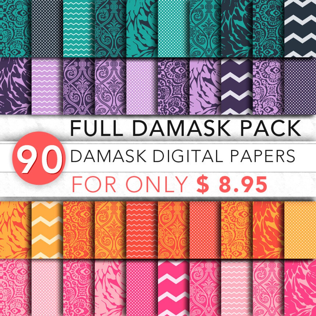 Damask Digital Paper FULL Pack,90 X Digital Damask Paper,damask Paper ...