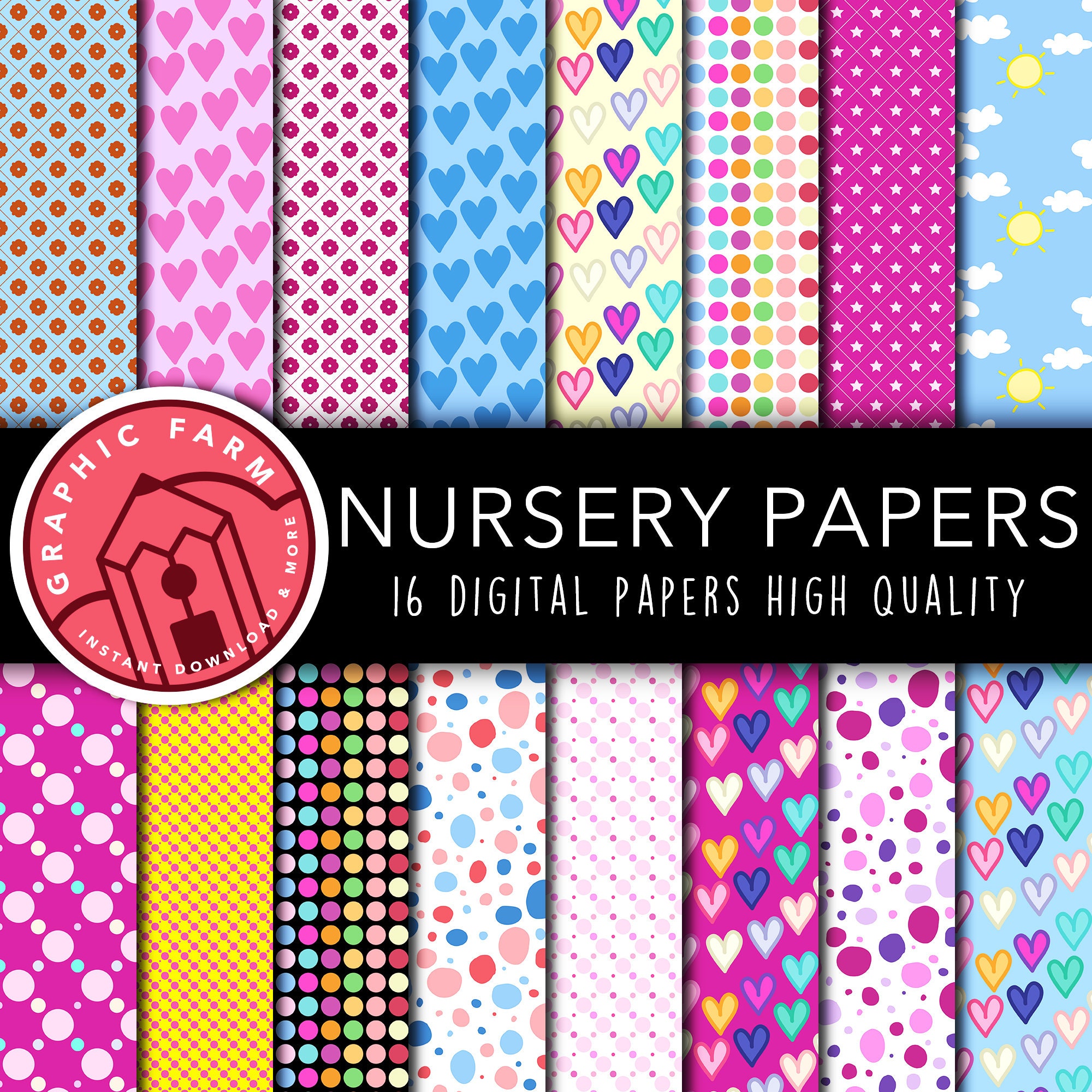 Nursery Digital Paper, Kids Papers, Scrapbooking, Background, Texture ...