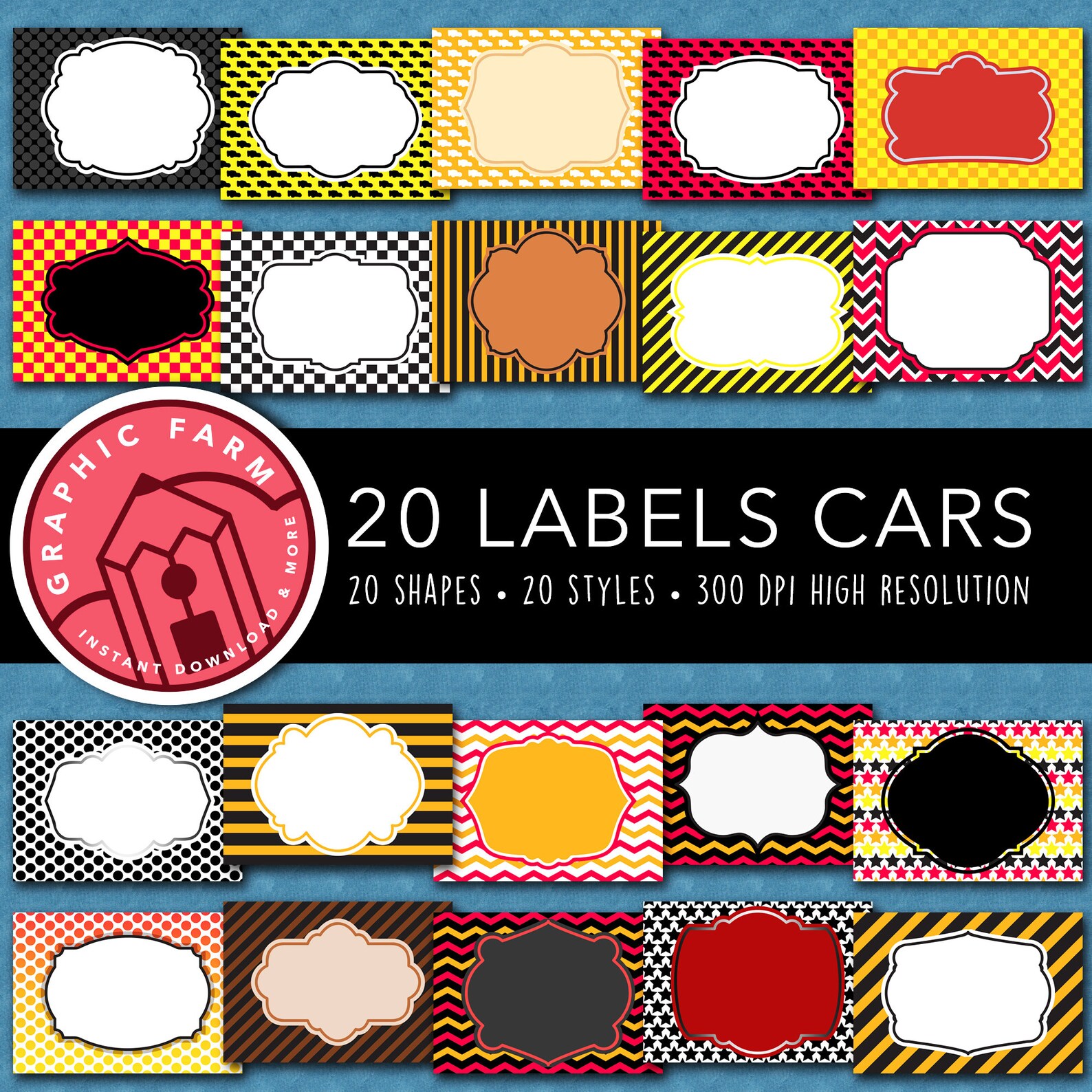 Digital Labels,20 X Digital Cars Tags,printable Labels,digital Frames ...