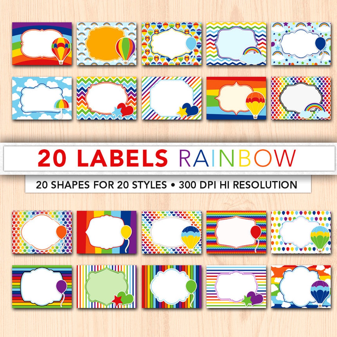 Digital Labels,20 X Digital Rainbow Tags,printable Labels,digital ...