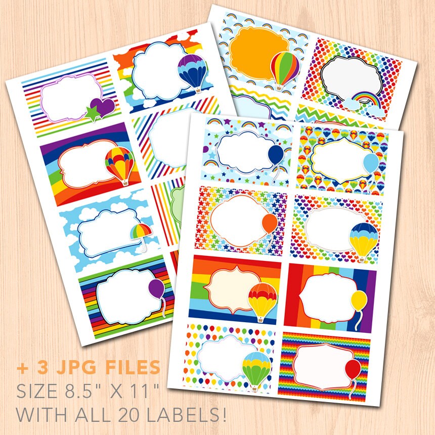 Digital Labels,20 X Digital Rainbow Tags,printable Labels,digital ...