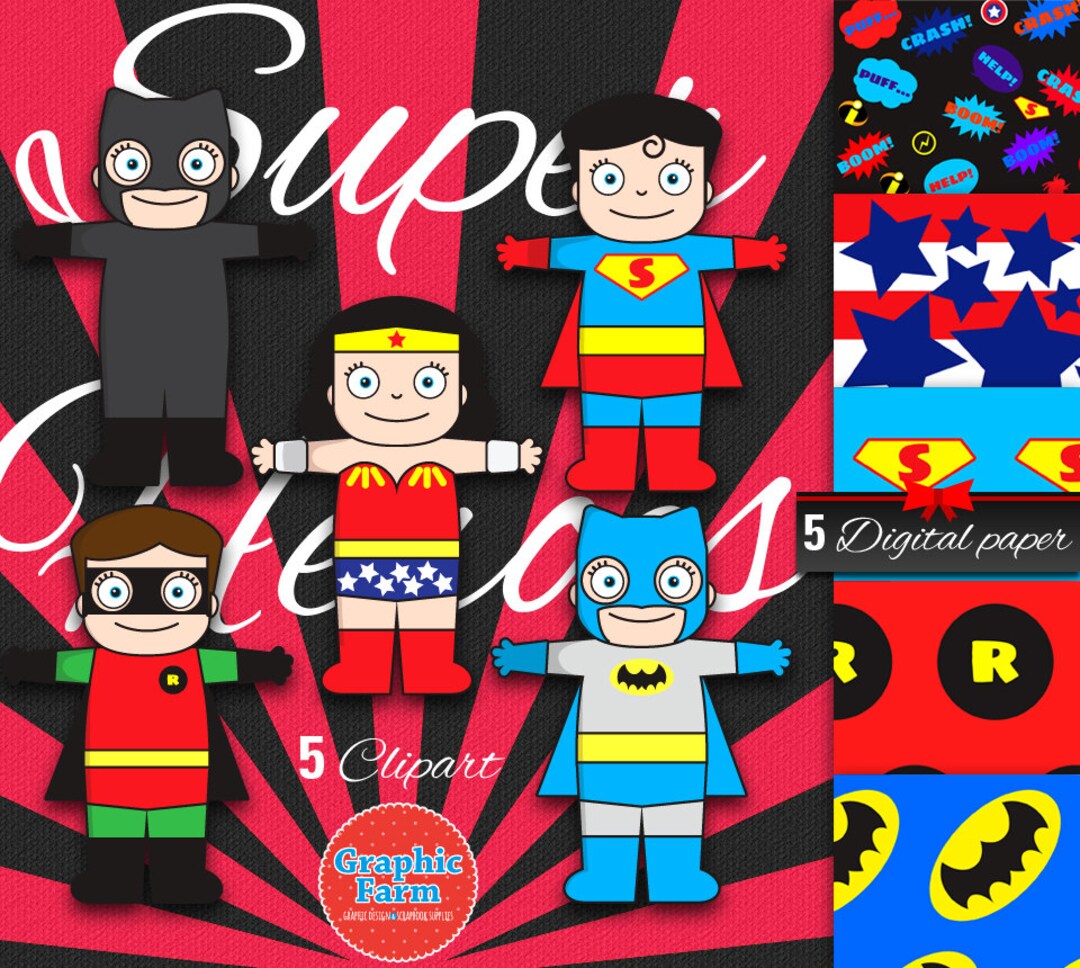 Super Hero Digital Clipart and Digital Paper, Superhero Clipart, Hero ...