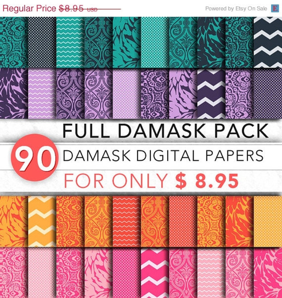 Damask Digital Paper FULL Pack,90 X Digital Damask Paper,damask Paper ...