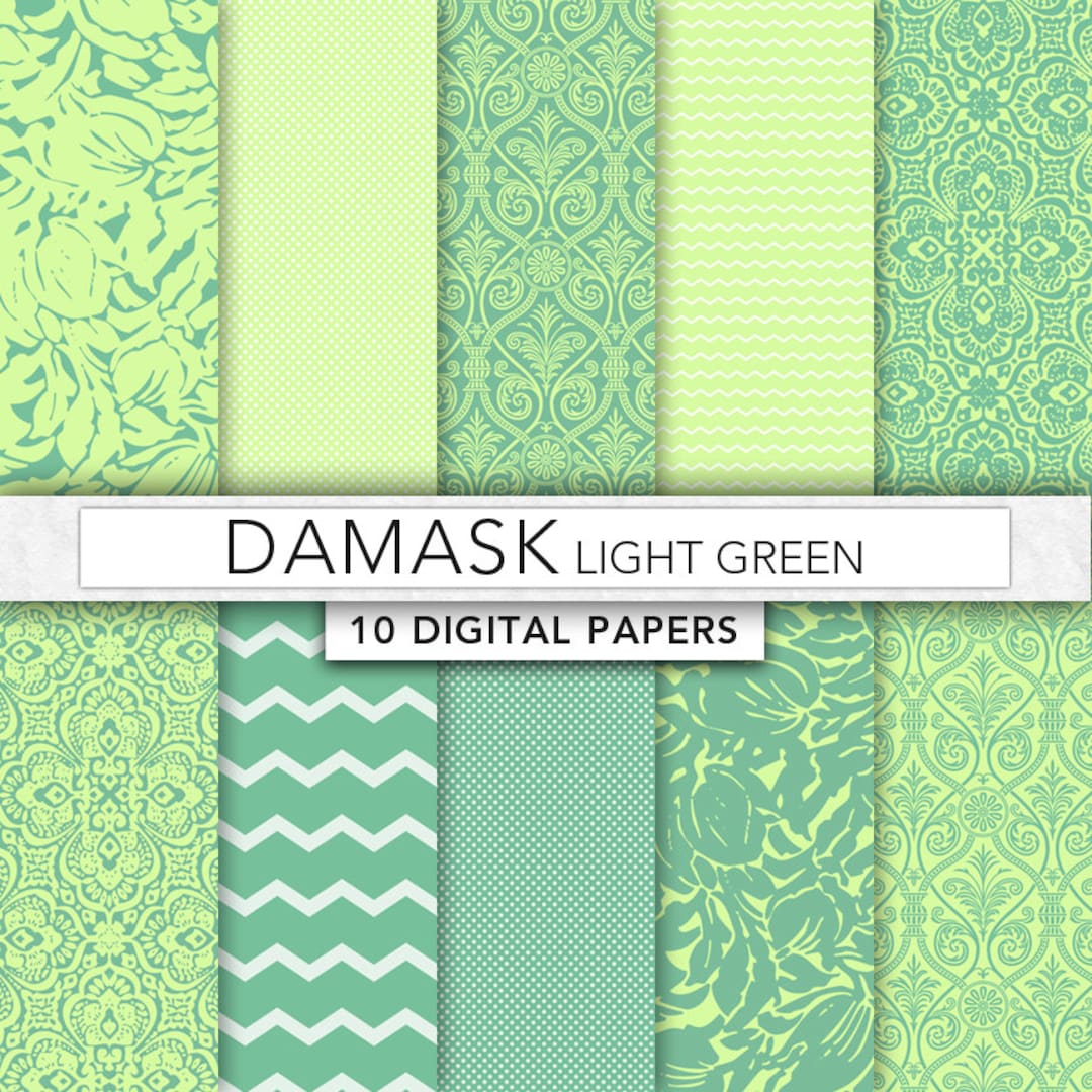 Green Digital Paper,green Damask Paper, Green Paper,damask Patterns ...