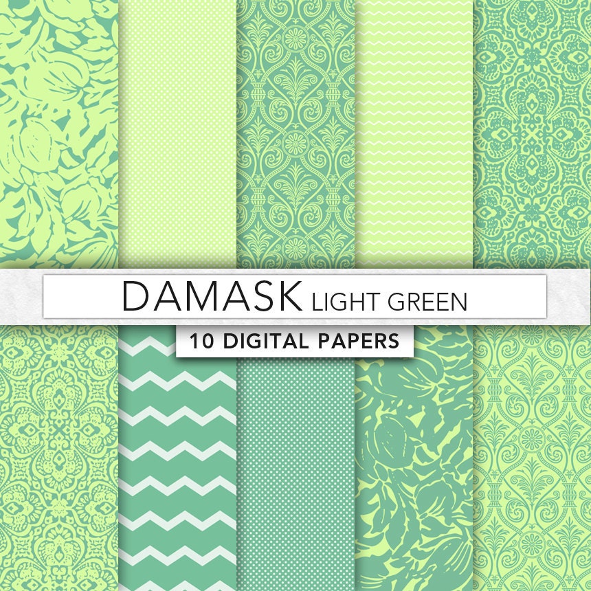 Green Digital Paper,green Damask Paper, Green Paper,damask Patterns ...