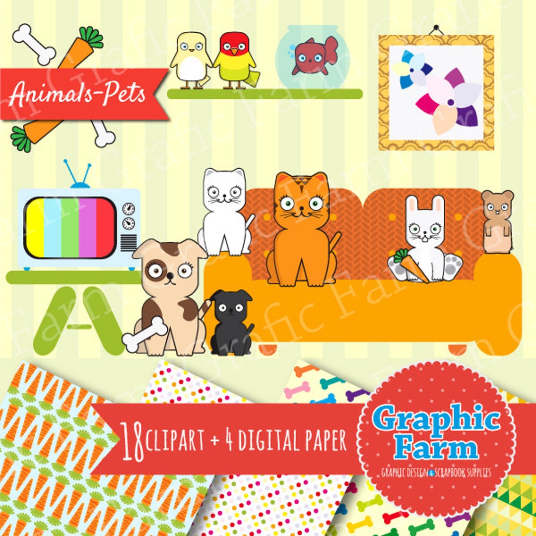 Domestic Animal Clipart,animal Digital Paper,pet Clip Art,dogs,cats ...