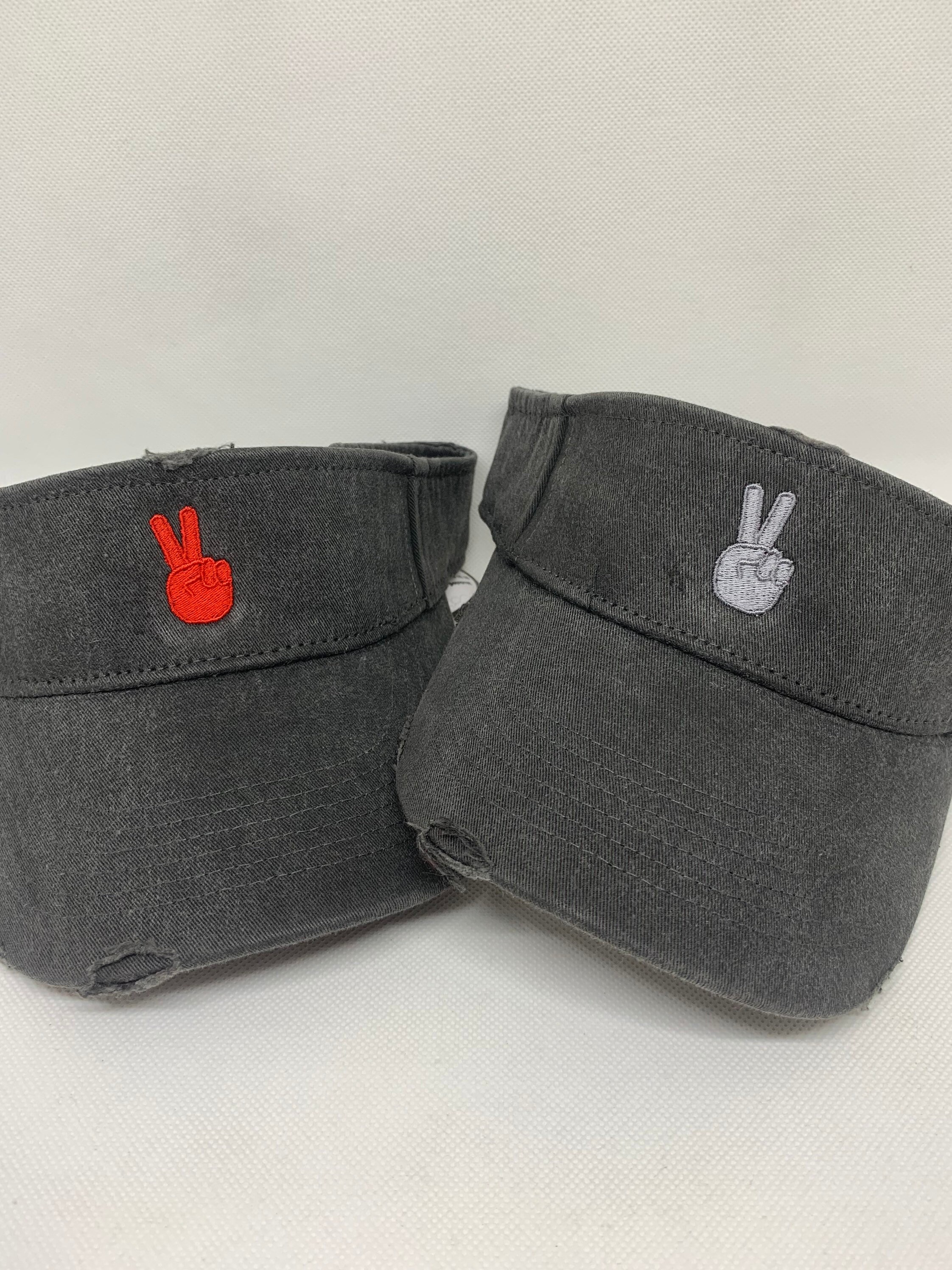 Peace VISOR Embroidered Hand Peace Sign Mini Design Distressed Visors ...