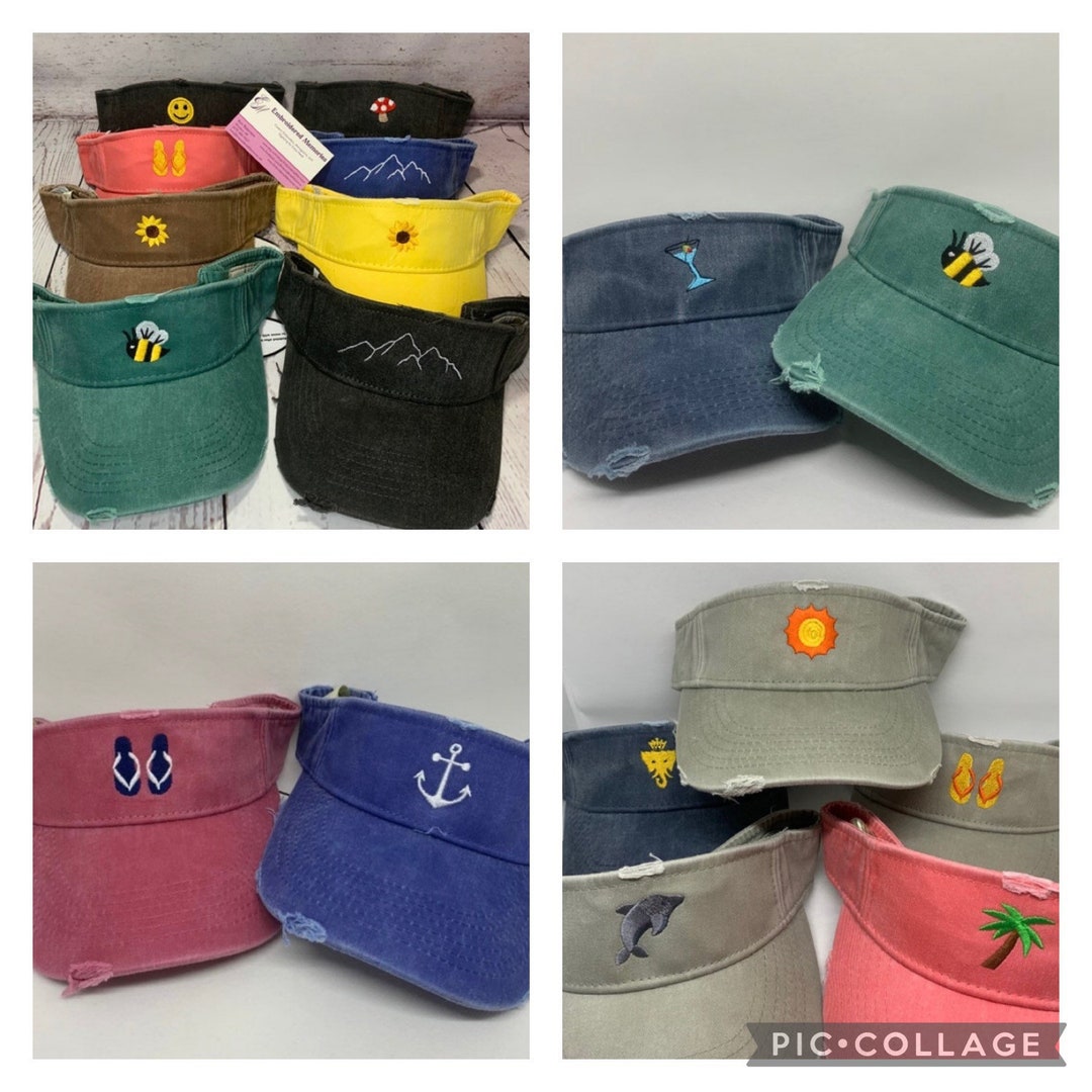 VISOR With Embroidered Mini Design Distressed Visors Mothers Day Custom ...