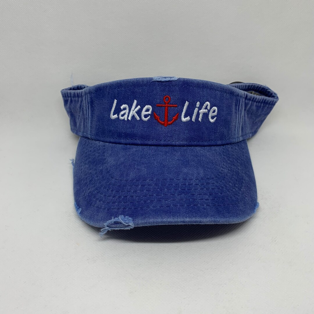Lake Life Distressed Visor With Embroidered Anchor Lake Visor Birthday ...