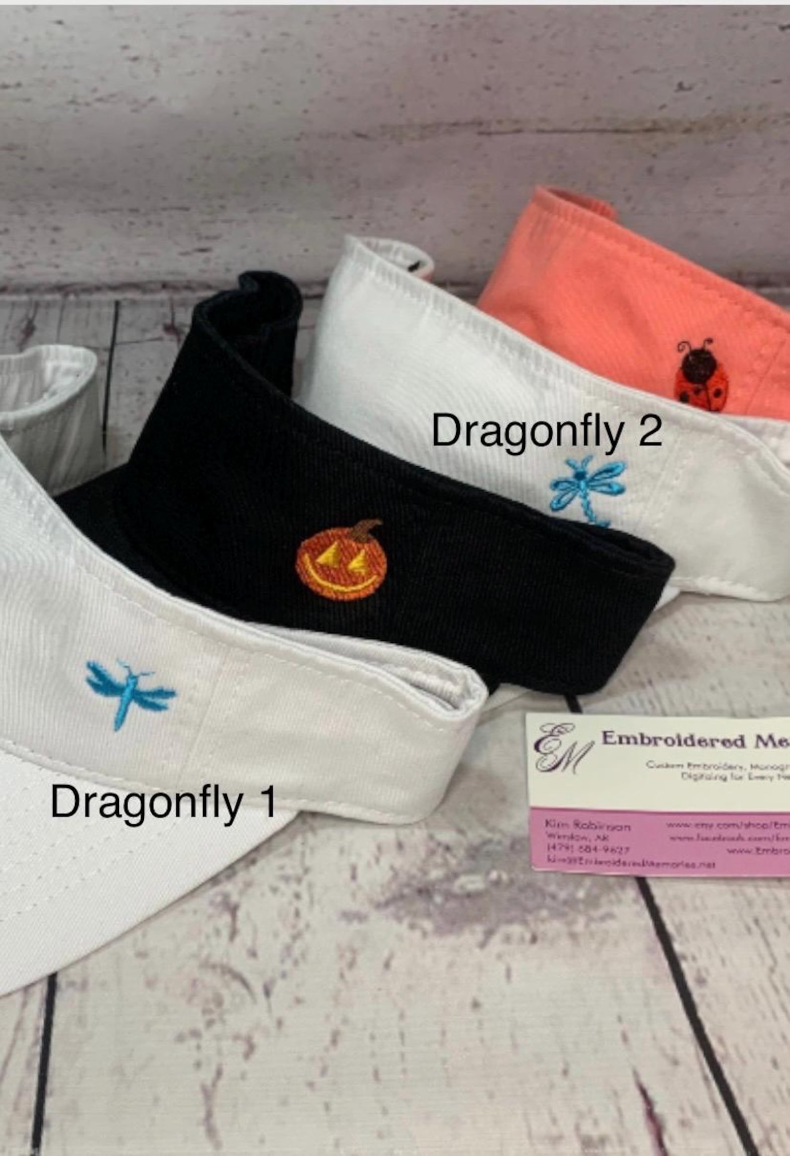 VISOR With Embroidered Design Dragon Anchor Peach Cherry Butterfly ...