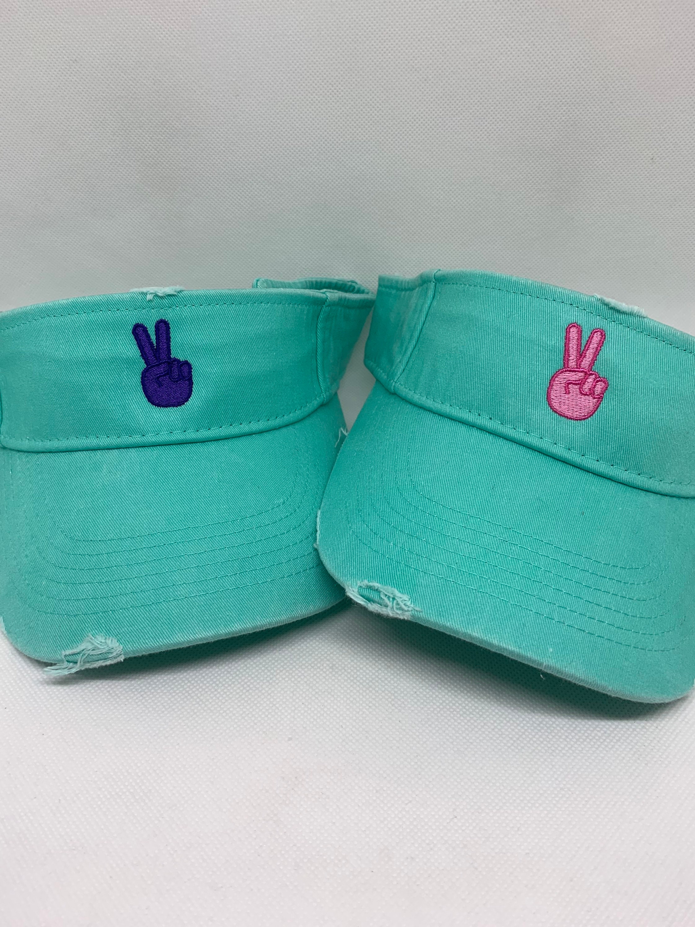 Peace VISOR Embroidered Hand Peace Sign Mini Design Distressed Visors ...
