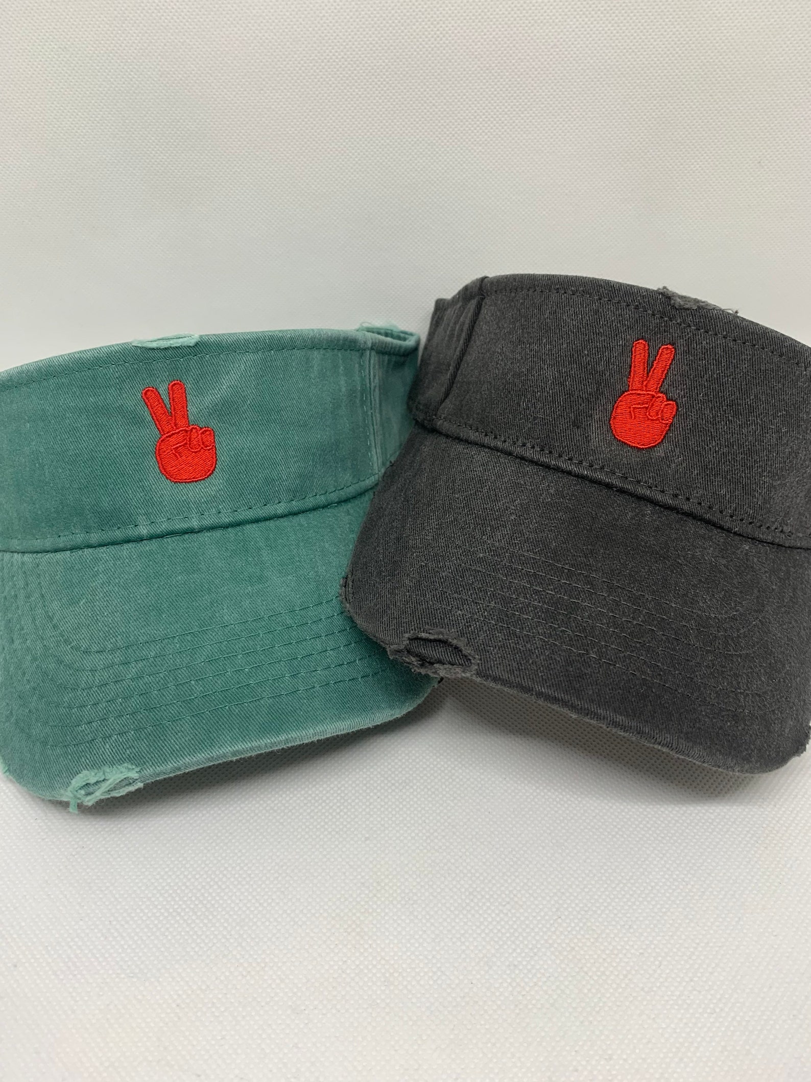 Peace VISOR Embroidered Hand Peace Sign Mini Design Distressed Visors ...