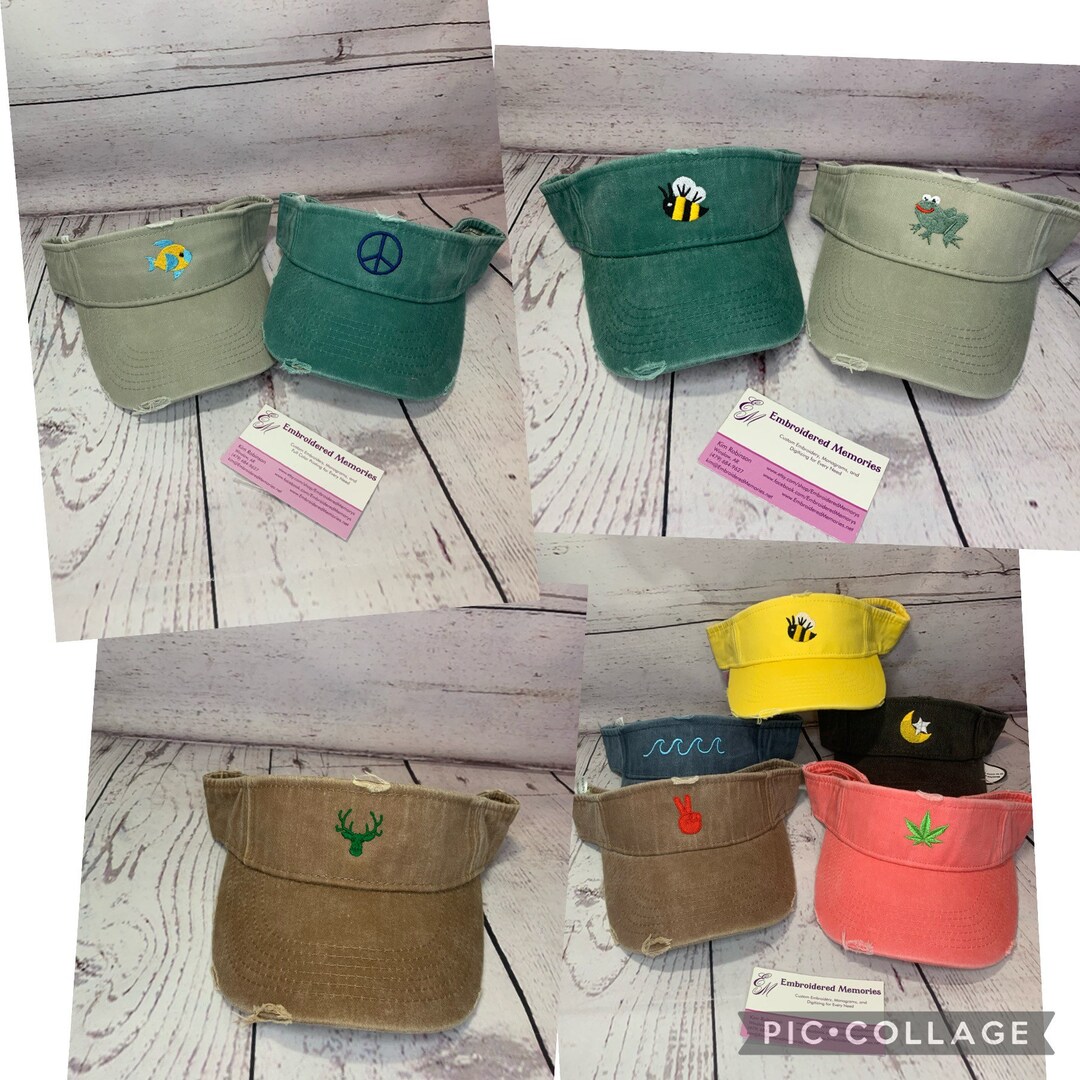 VISOR With Embroidered Mini Design Distressed Visors Mothers Day Custom ...