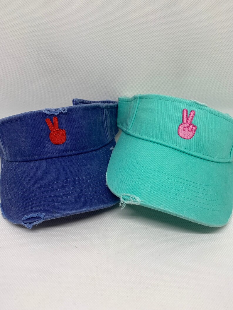 VISOR With Embroidered Hand Peace Sign Mini Design Distressed | Etsy