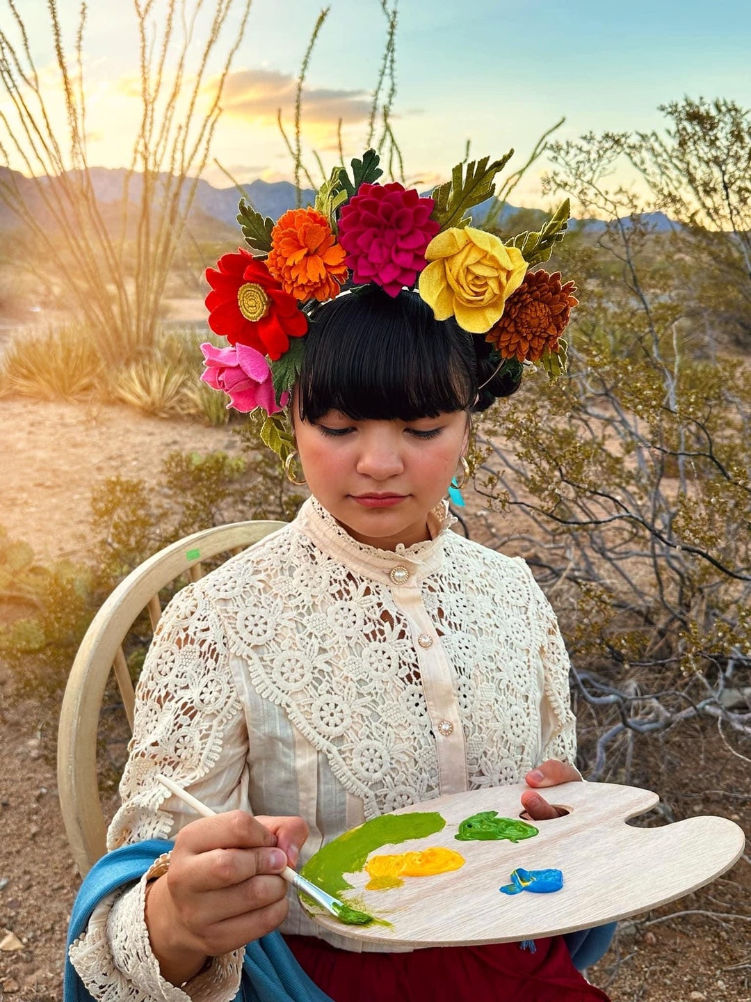 Frida Kahlo Felt Flower Crown, Floral Halo, Fiesta Crown - Etsy