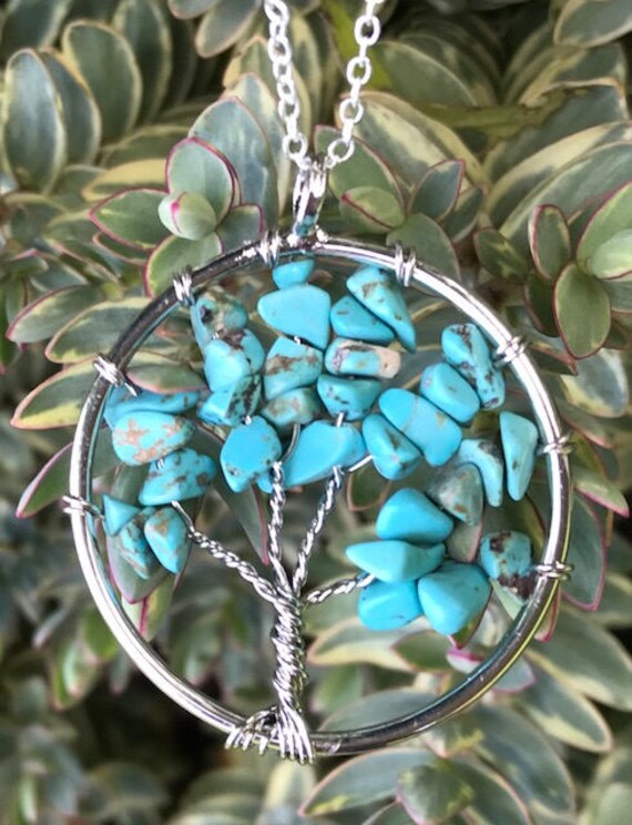Personalised Turquoise Tree of Life Pendant Necklace Eco | Etsy