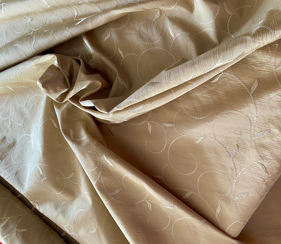 Faux Silk Fabric Pale Gold Swirled Leaves on Pale Gold Broken Lines 60 ...