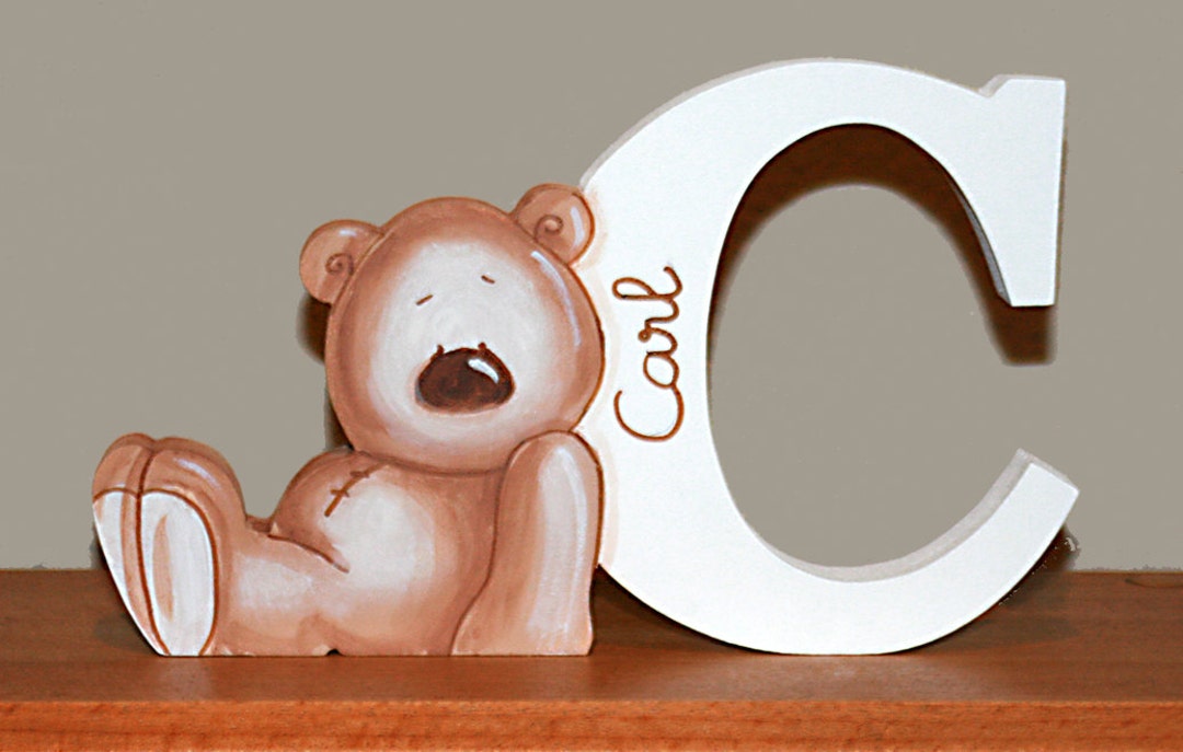 Wooden Letter With Teddy Bear. Freestanding Letter for Baby Room. - Etsy