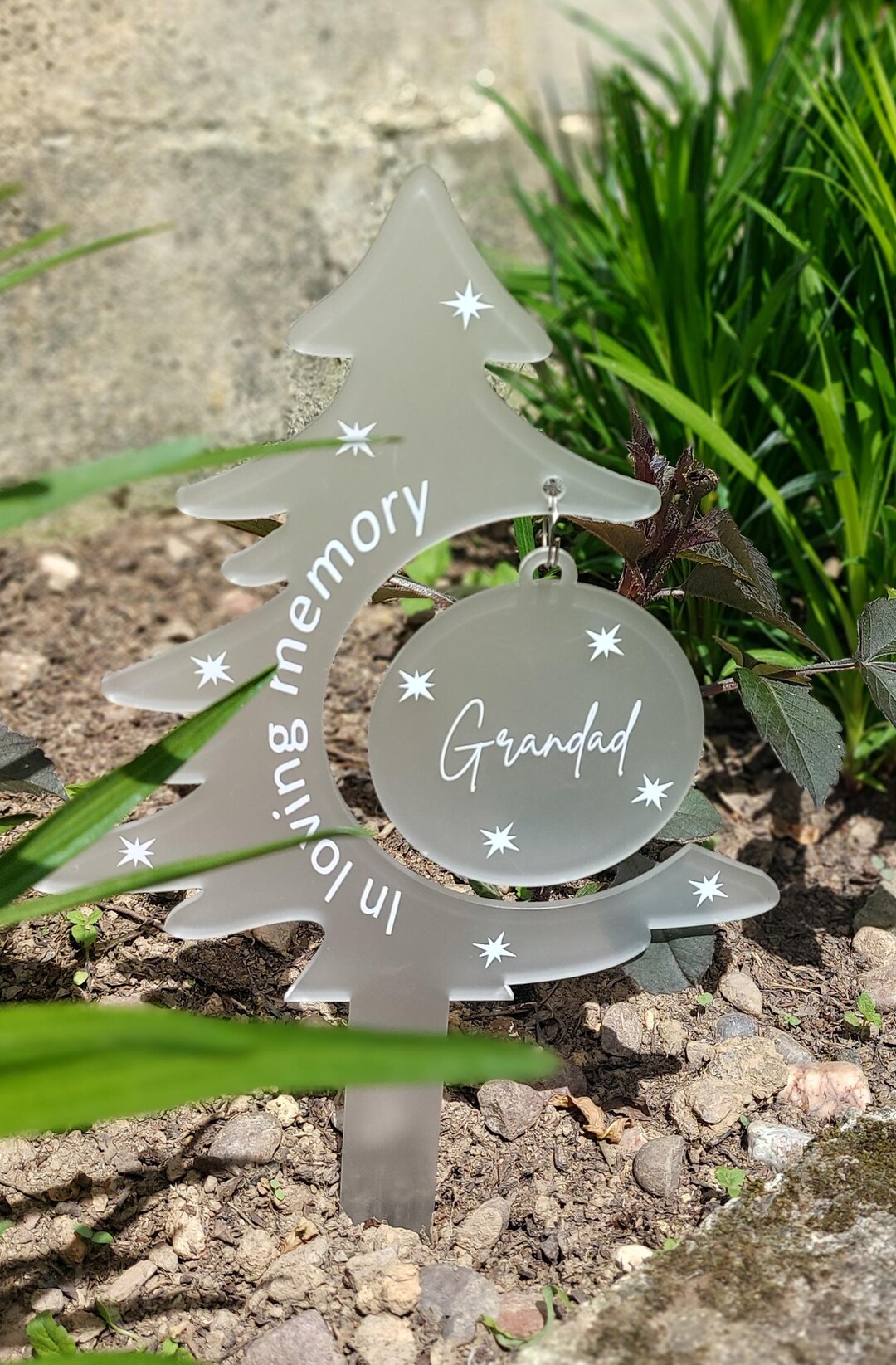 Personalised Tree Grave Marker, Tree With Hanging Bauble, Memorial Tree ...