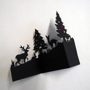 Three Dimensional Hand Cut Reindeer in Forest Christmas Card - Etsy