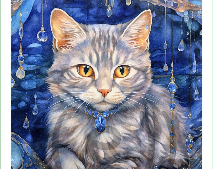 Fabric Panel - DI (167) - Cats & Crystals. for Sewing, Patchwork ...