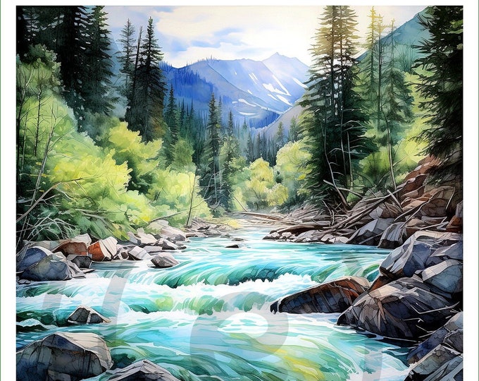 Fabric Panel DI 178 Mountain River. for Sewing, Patchwork, Quilting ...
