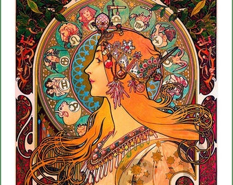 Fabric Panel Alphonse Mucha 59. for Sewing, Patchwork, Quilting. Fabric ...