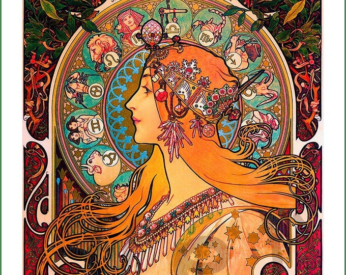 Fabric Panel - Alphonse Mucha (42) - V.b. for Sewing, Patchwork ...