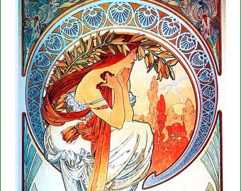 Fabric Panel Alphonse Mucha 21. for Sewing, Patchwork, Quilting. Fabric ...