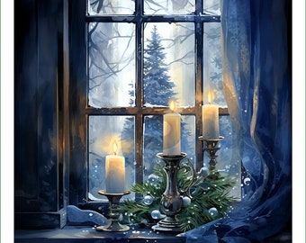 Fabric Panel - DI (191) - Rustic Country Christmas Window. for Sewing ...