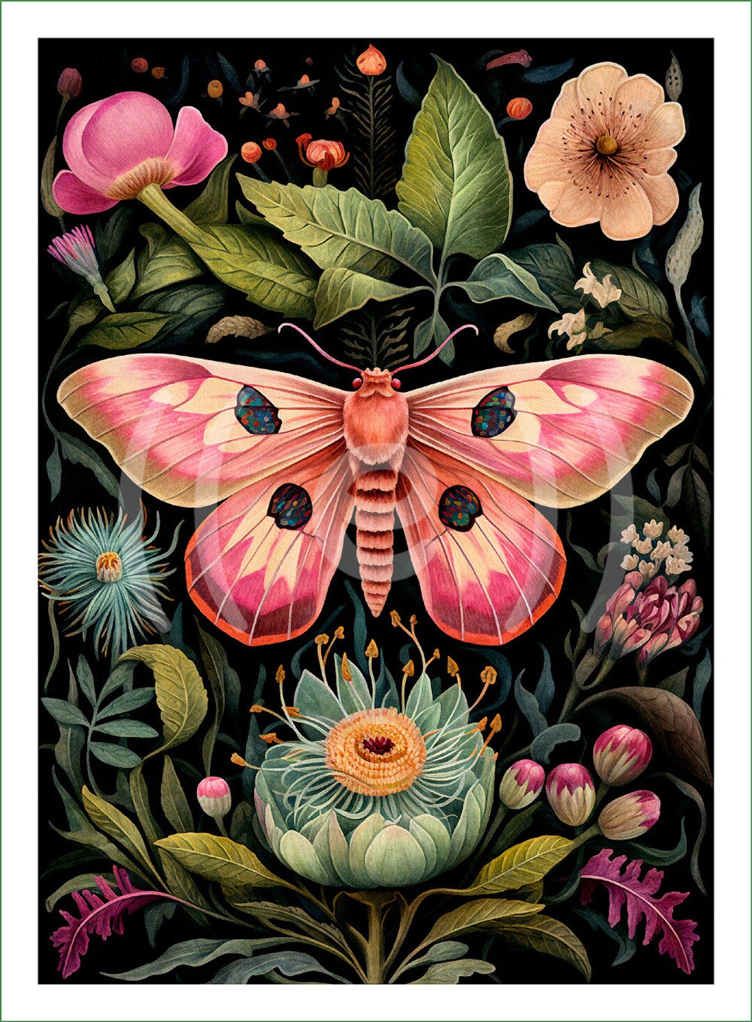 Fabric Panel - DI (204) - Botanical Moths. for Sewing, Patchwork ...