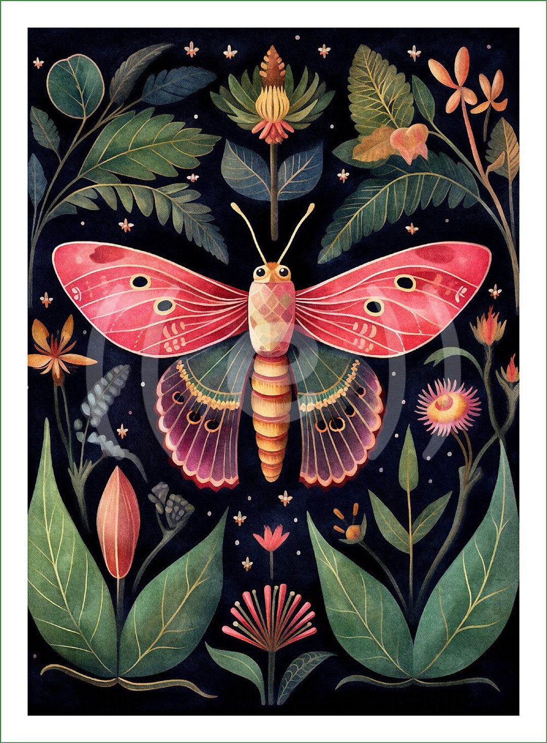 Fabric Panel - DI (206) - Botanical Moths. for Sewing, Patchwork ...