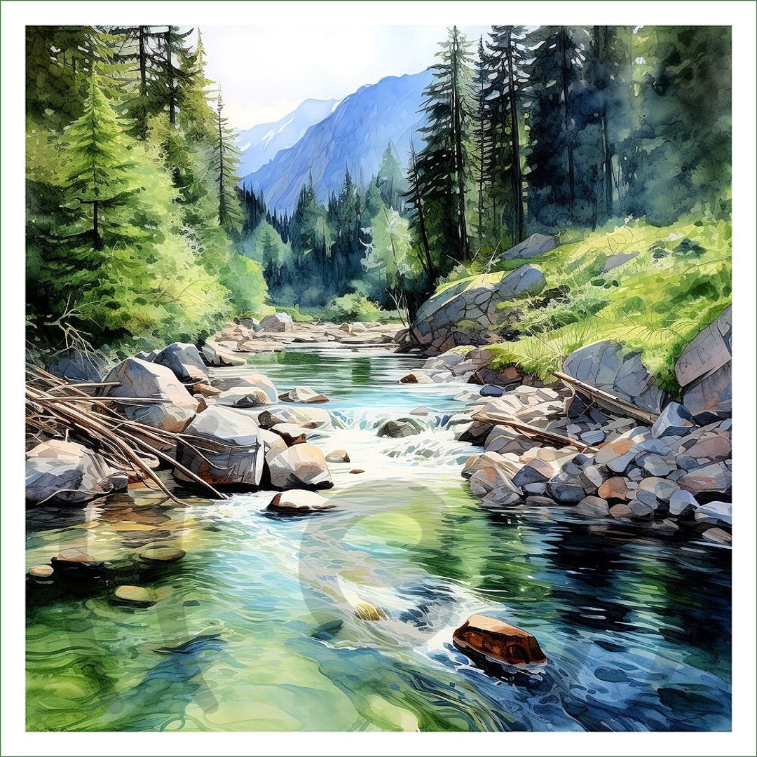 Fabric Panel - DI (179) - Mountain River. for Sewing, Patchwork ...