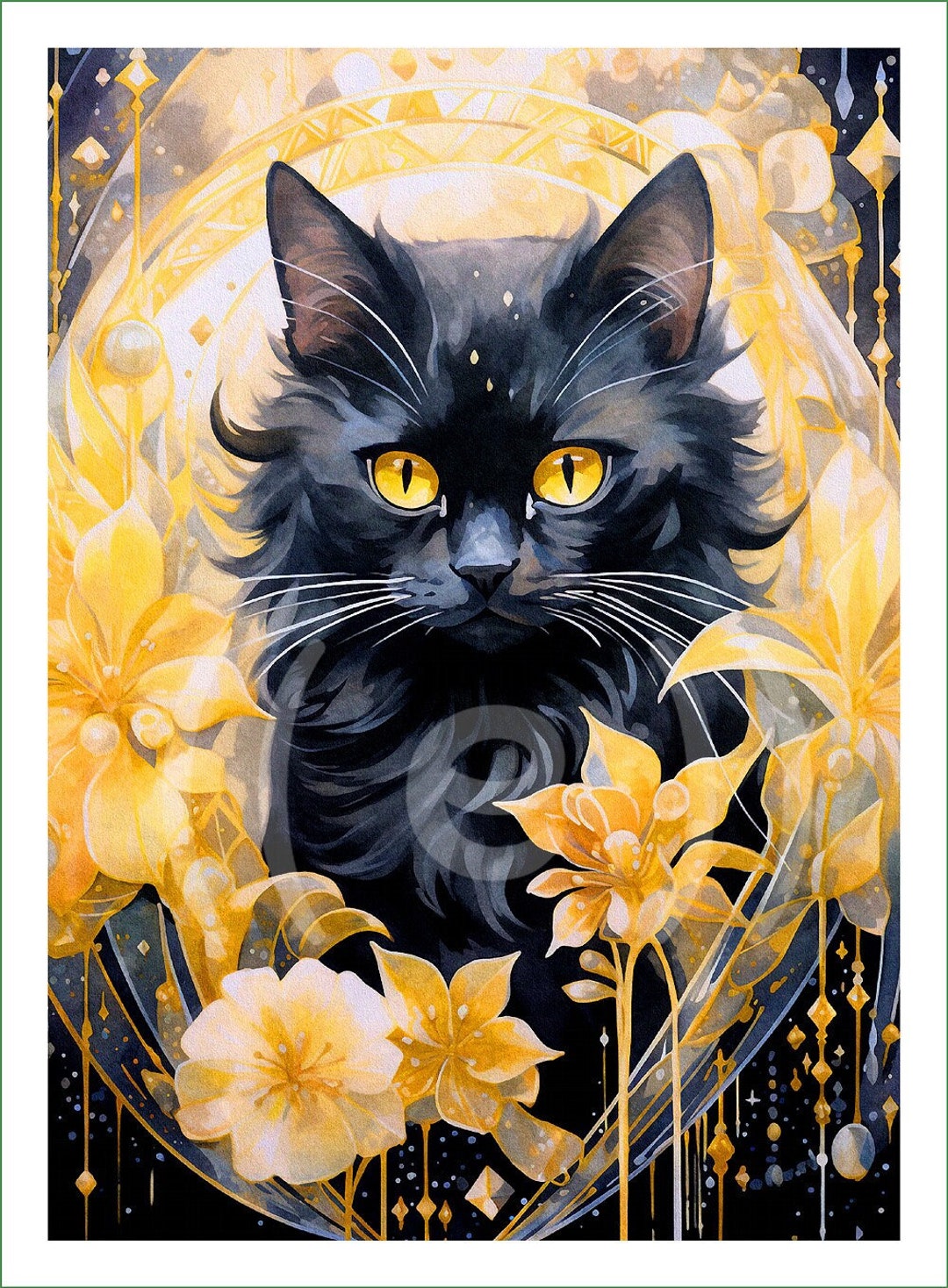 Fabric Panel - DI (163) - Cats & Crystals. for Sewing, Patchwork ...