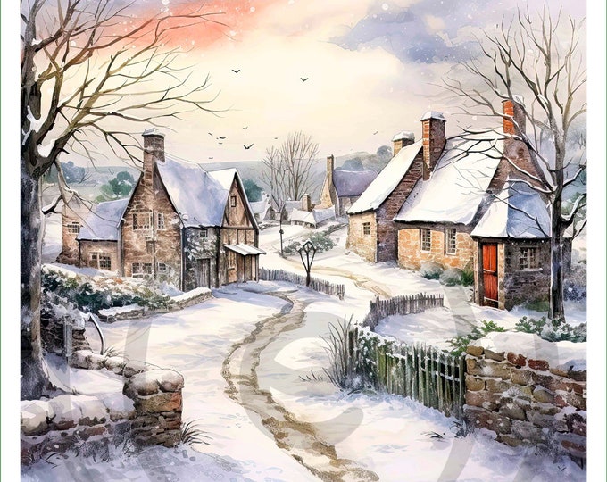 Fabric Panel DI 140 Countryside Winter Village. for Sewing, Patchwork ...