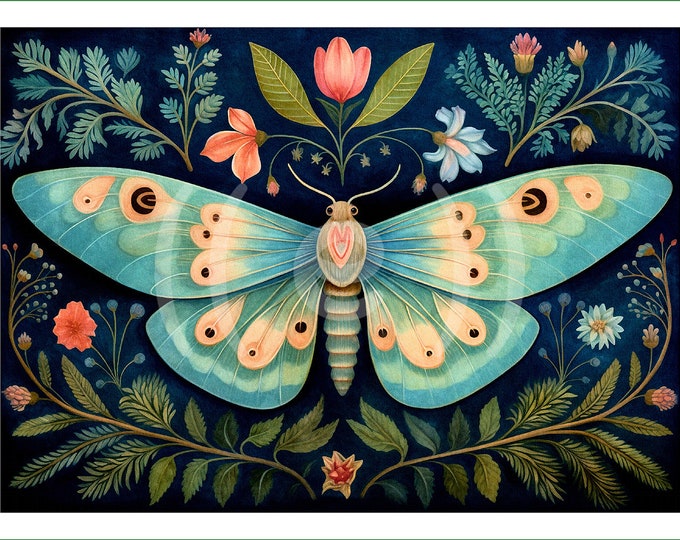 Fabric Panel - DI (212) - Botanical Moths. for Sewing, Patchwork ...