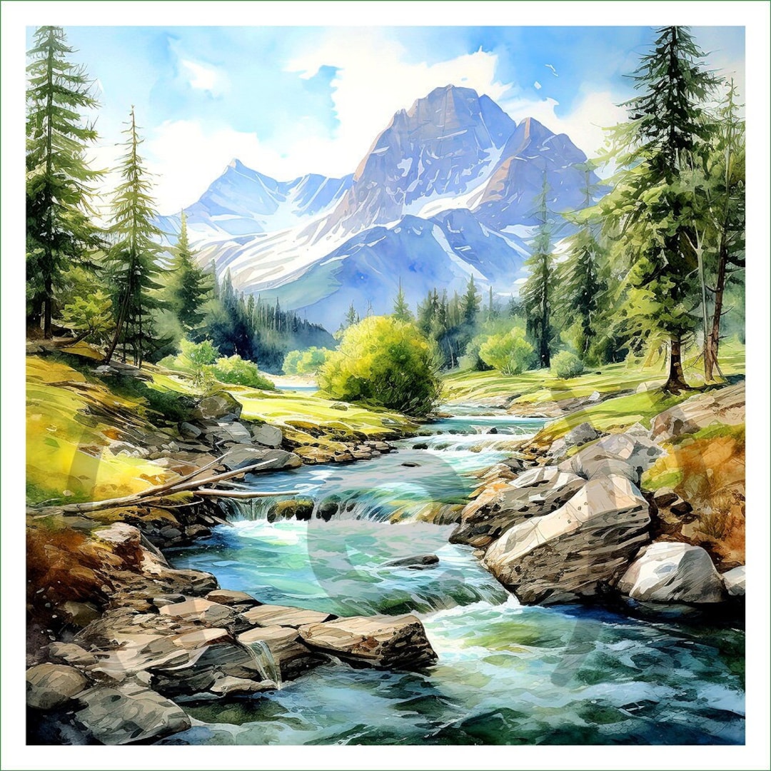 Fabric Panel - DI (180) - Mountain River. for Sewing, Patchwork ...