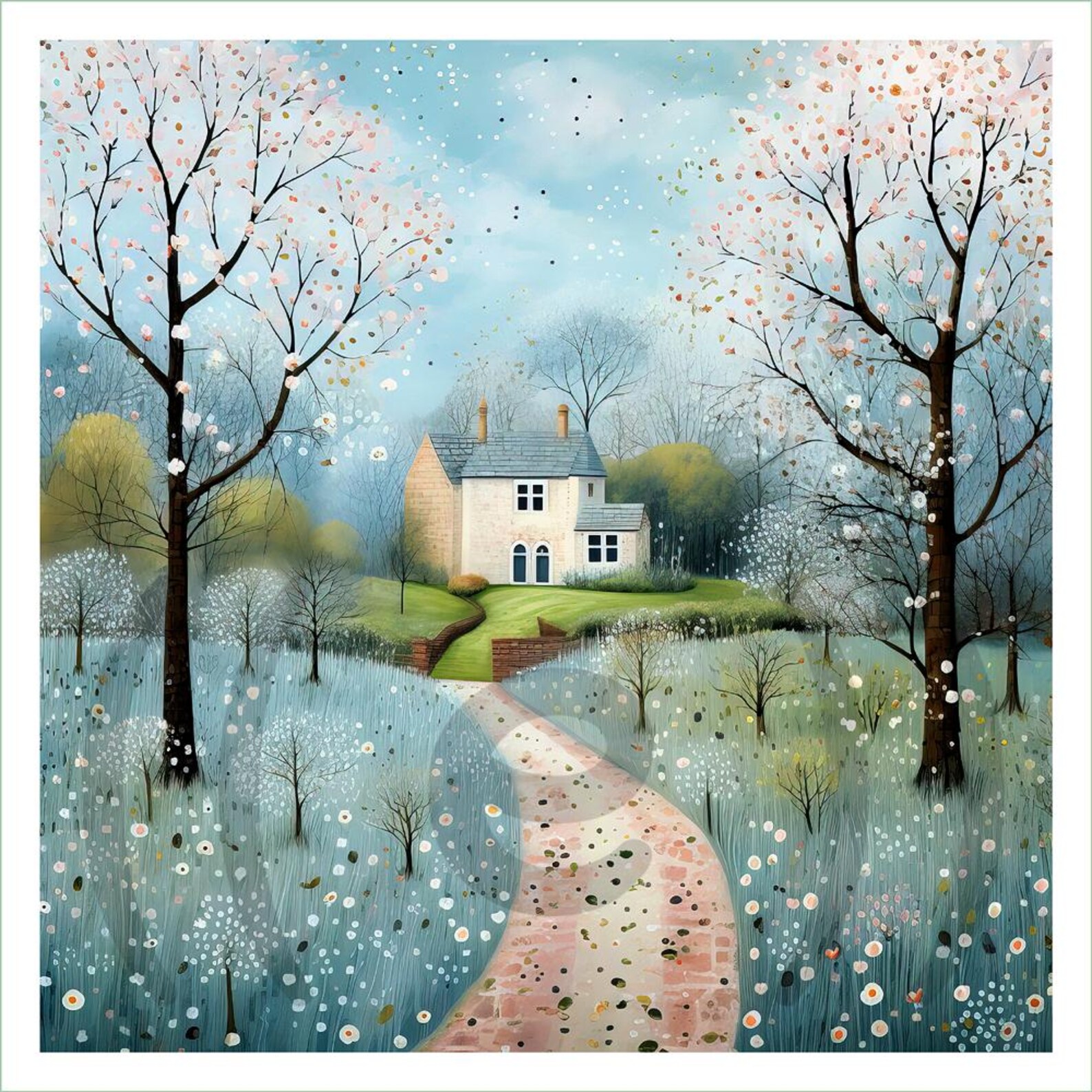 Fabric Panel - DI (371) - Cottage in Blooming Nature. for Sewing ...