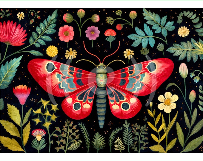 Fabric Panel DI 213 Botanical Moths. for Sewing, Patchwork, Quilting ...