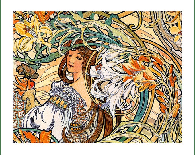 Fabric Panel - Alphonse Mucha (67). for Sewing, Patchwork, Quilting ...