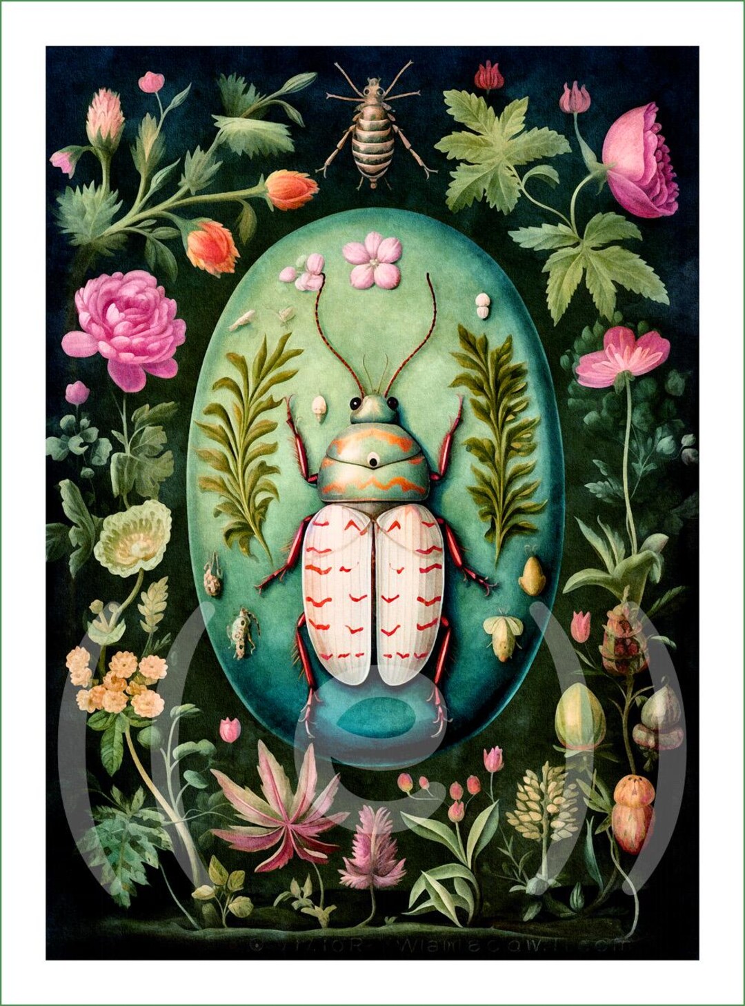 Fabric Panel DI 90 Botanical Beetles. for Sewing, Patchwork, Quilting ...