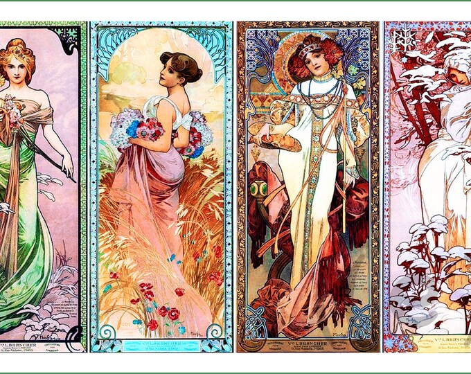 Fabric Panel - Alphonse Mucha (17). for Sewing, Patchwork, Quilting ...