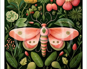 Fabric Panel DI 207 Botanical Moths. for Sewing, Patchwork, Quilting ...