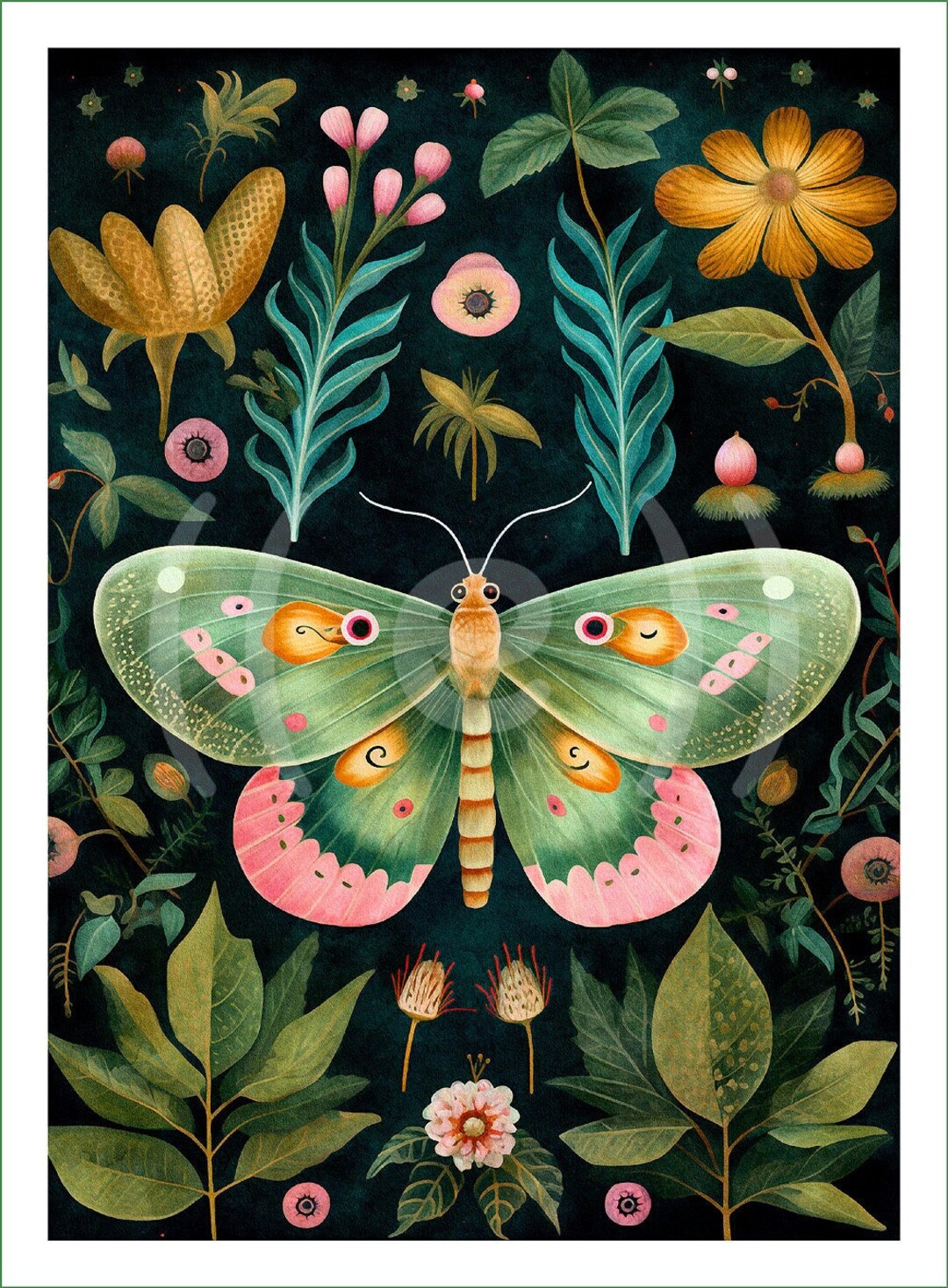 Fabric Panel DI 201 Botanical Moths. for Sewing, Patchwork, Quilting ...